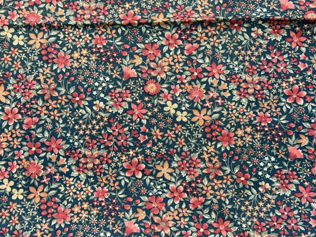1980's Joan Kessler Concord Rose-pink Floral Blue Cotton Fabric 32"x 32 ...