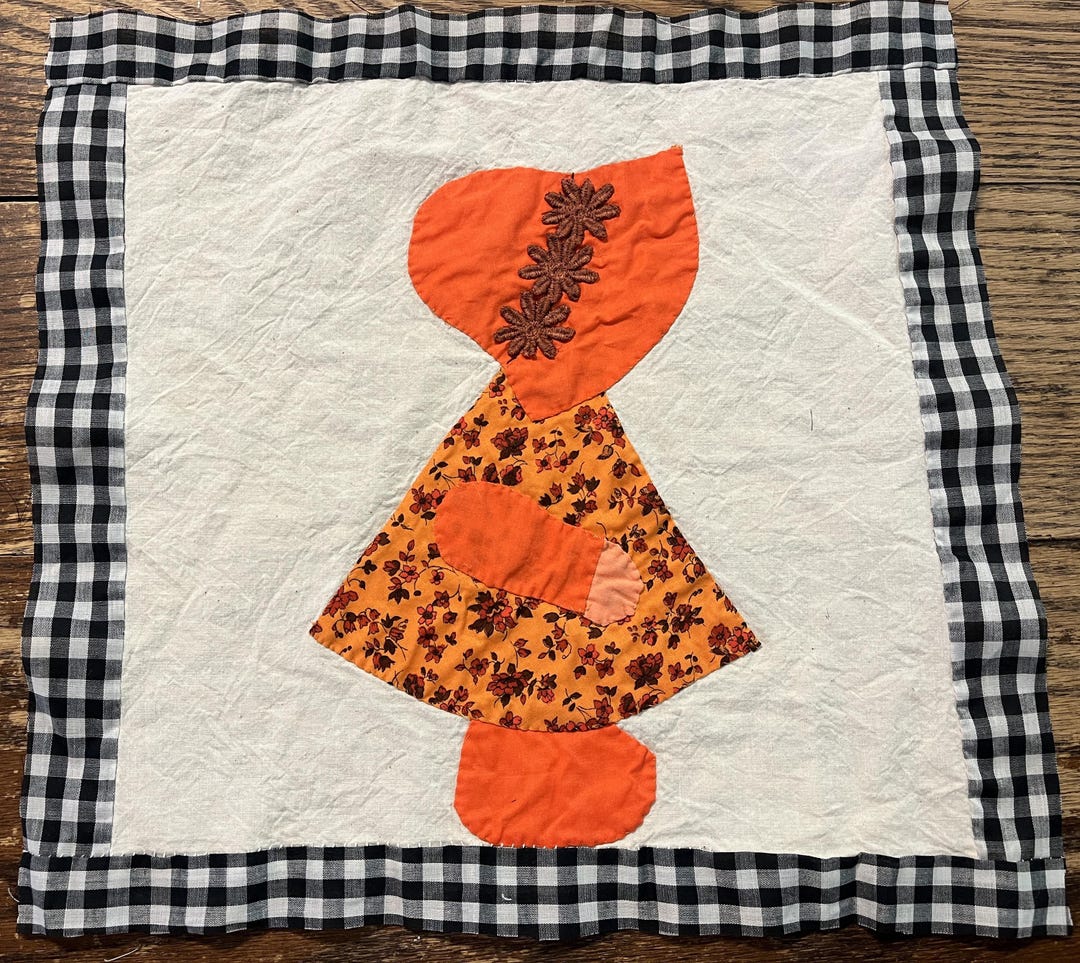 Vintage Applique Sunbonnet Sue Handsewn Quilt Block Right Hook Rural ...