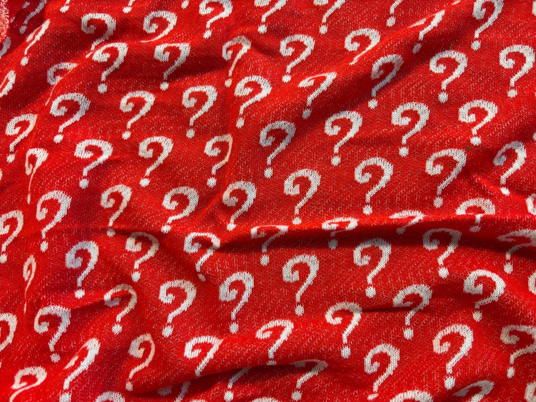 1970's Stack Red White Question Mark ? Polyester Knit Stretch Fabric ...
