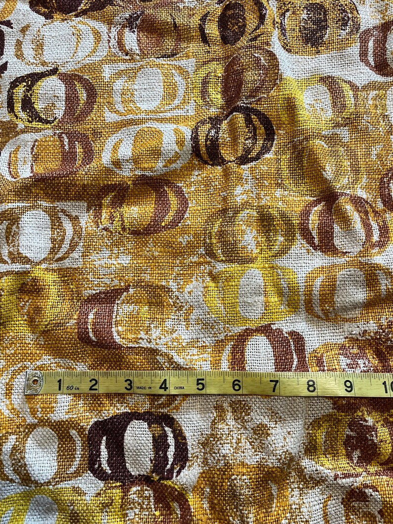 1950's Gold Yellow Brown Geometric Linen Fabric Deconstructed Drapery 2 ...