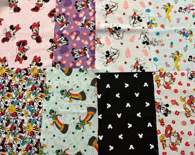 Lot of 8 Minnie Mouse Mickey Mouse Fabric 7"x 10" Each Valentines Day ...