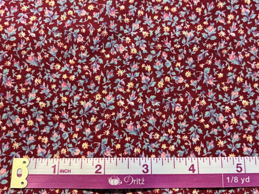 1980's Peter Pan Pink Blue Yellow Floral Dark Red Cotton Fabric FQ 18"x ...