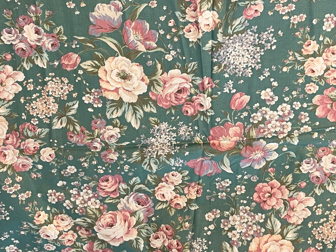 1980's Joan Kessler Concord Rose-pink Floral Country-green Cotton ...