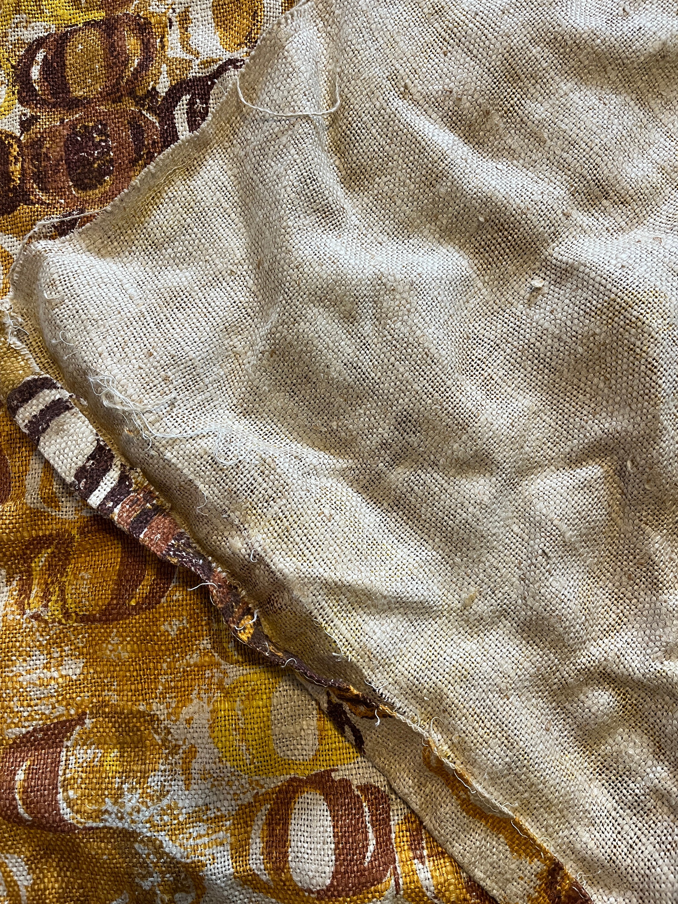 1950's Gold Yellow Brown Geometric Linen Fabric Deconstructed Drapery 2 ...