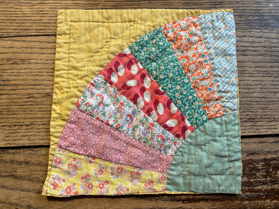 1930's 1940's Cutter Quilt Pieces Grandmother's Fan (GF19) Rural Stash ...
