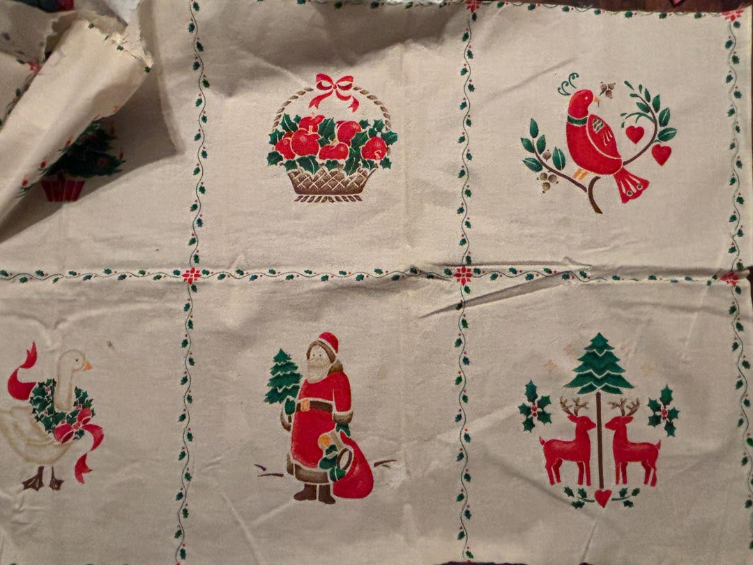 1980's Christmas in the Country Stencil Picture Patches Cotton Fabric ...