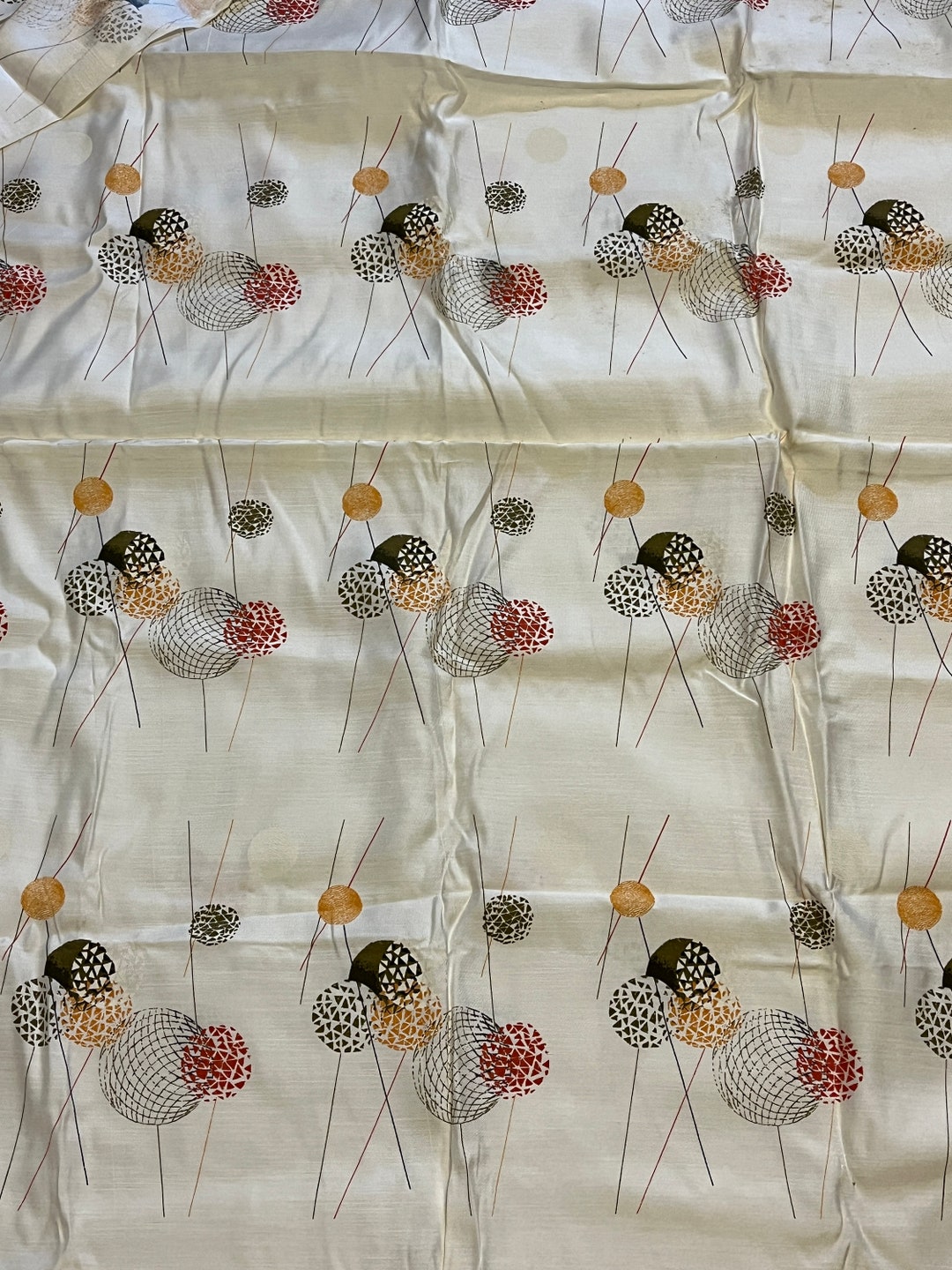 1950's Atomic Rayon Acetate Curtain Fabric 46x 3.5 Yards Rural Estate ...