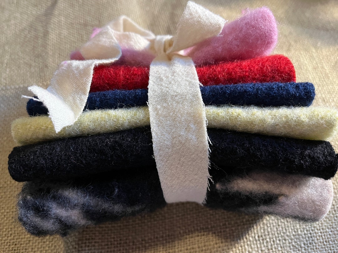 Stack of 6 Boiled Felted Salvaged Wool Pieces Penny Rugs Applique Rug ...