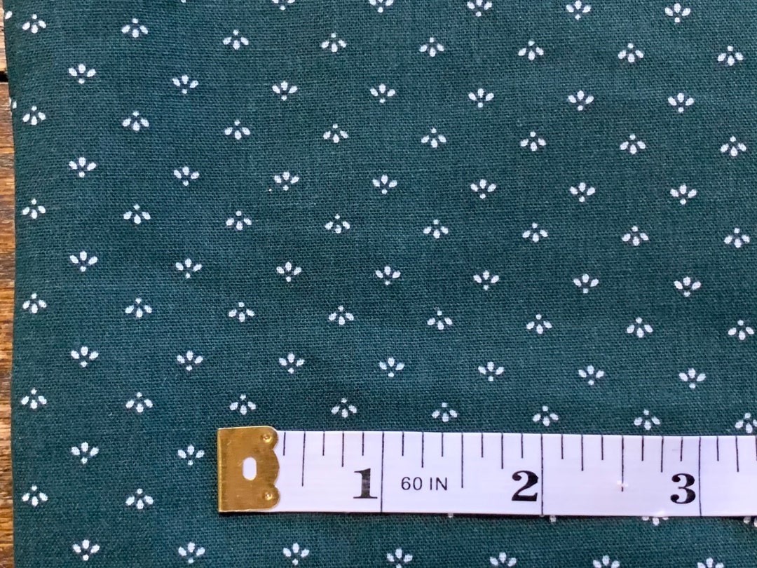 Vintage White Calico Darkest Green Yours Truly Cotton Fabric FW 18"x 22 ...