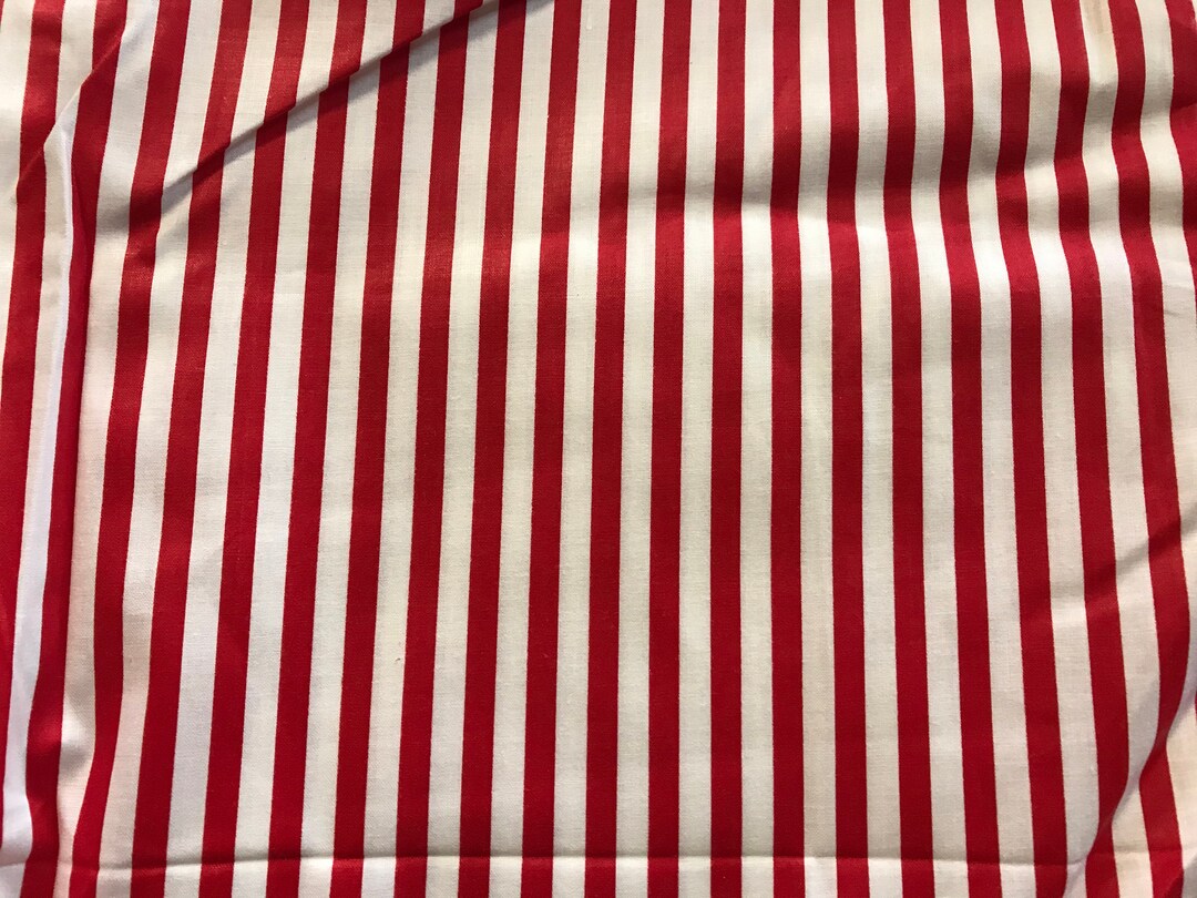 Vintage 1950's 60's Semi-gloss Cotton Bright Red White Stripe Fabric ...