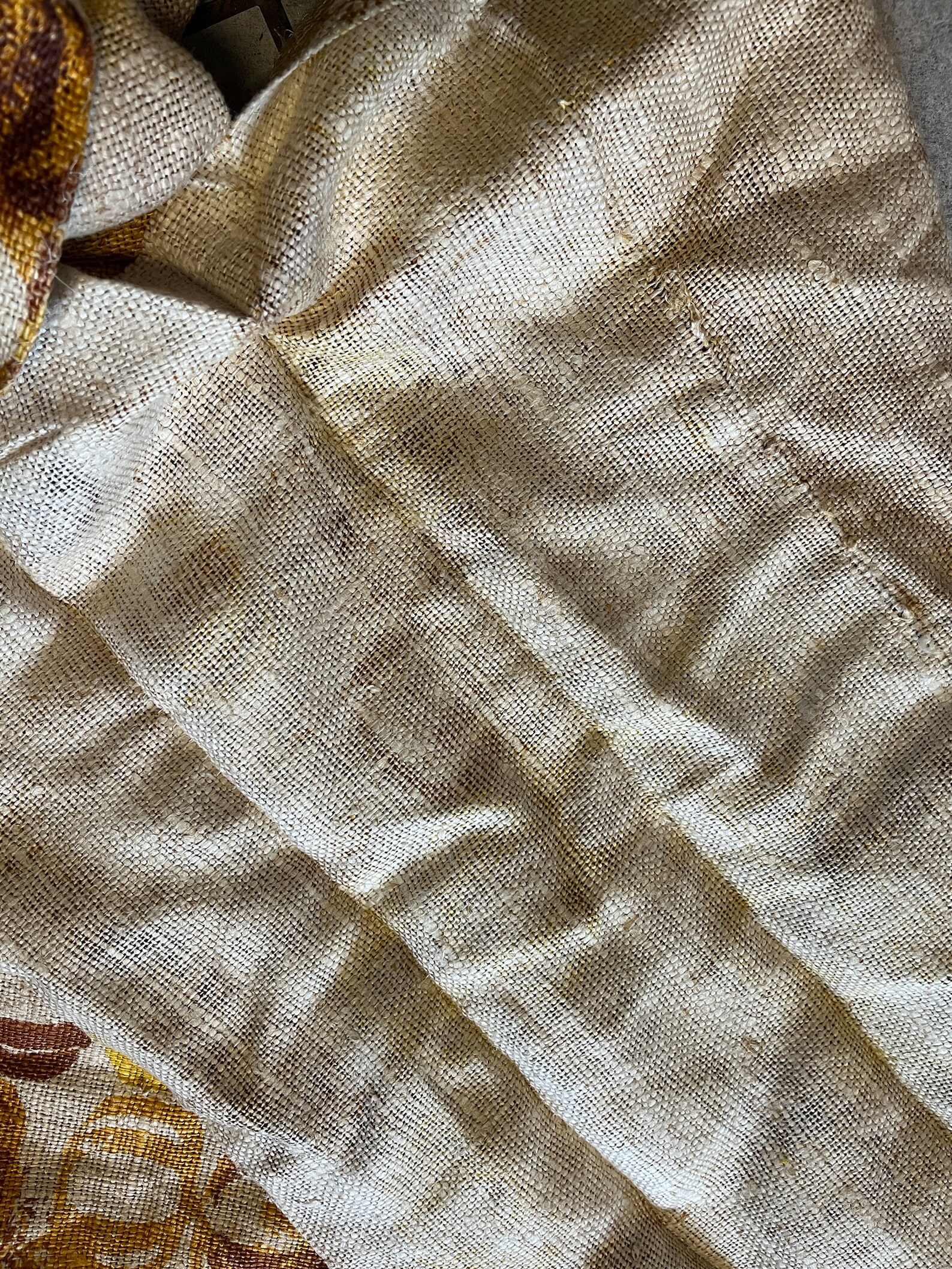1950's Gold Yellow Brown Geometric Linen Fabric Deconstructed Drapery 2 ...