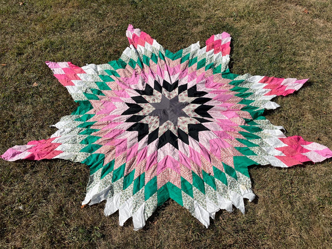 Vintage Large Incomplete Texas Star Block Rural Estate Quilter's Stash ...