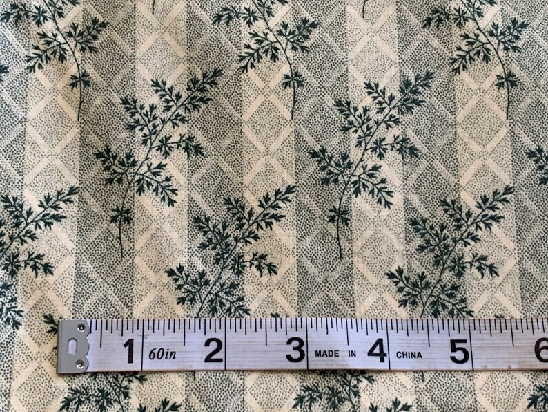 1990's Hunter Green Leafy Branch Beige Stripe Cotton Fabric Fat Quarter ...