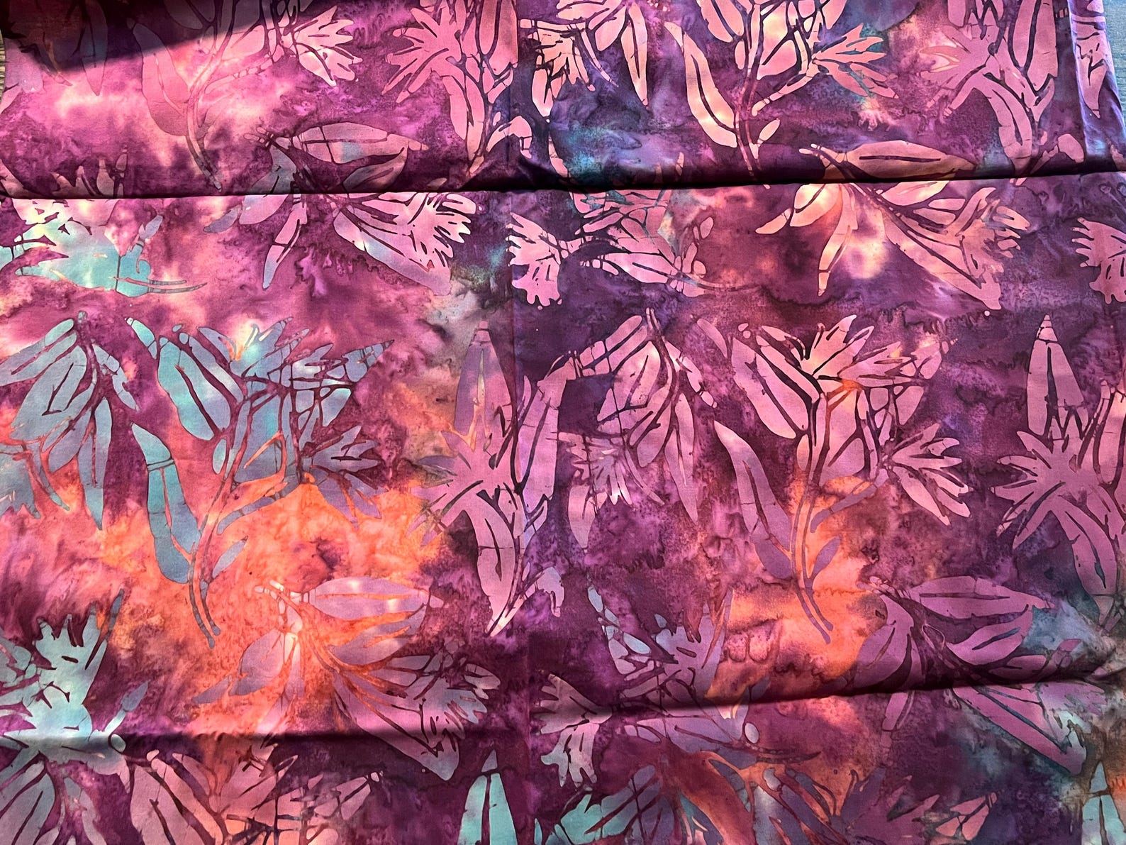 Violet Blood-orange Floral Batik Cotton Fabric FQ 18"x 22"/more Rural ...