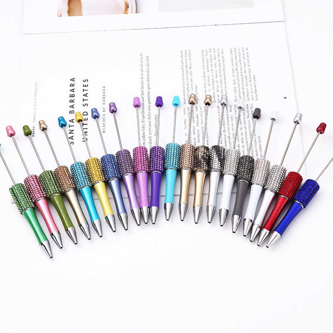 50pcs Mixed Color Plastic Beadable Pens,diy Bead Ballpoint Pens ...