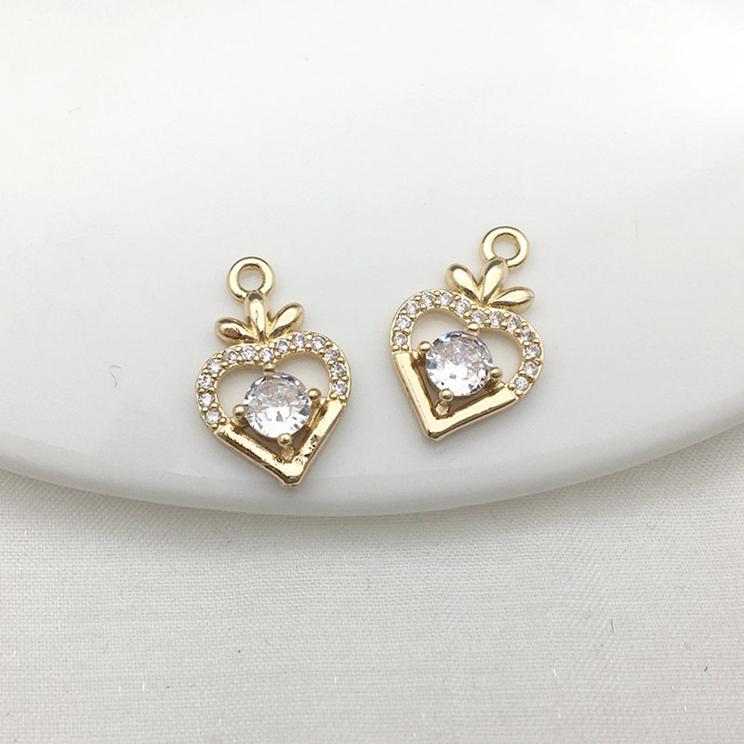 10 Pieces Gold Plated CZ Pave Heart Charm Pendant Gold - Etsy