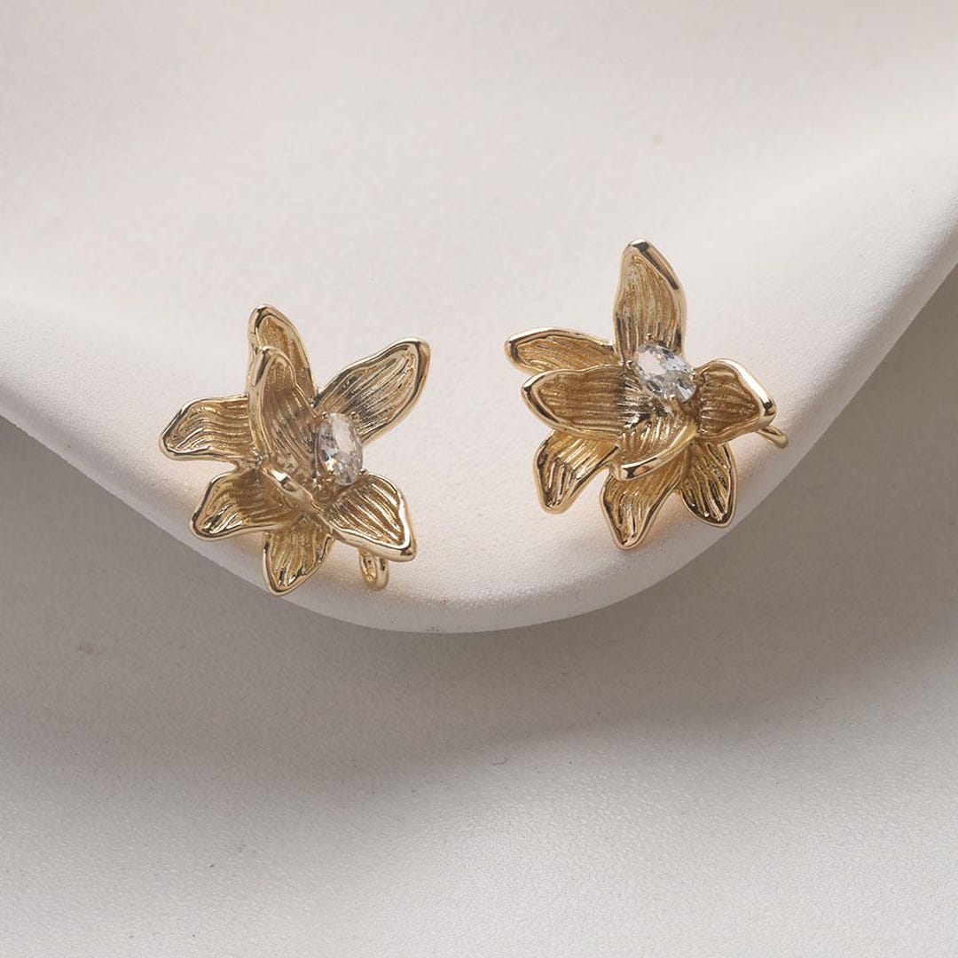 Gold Plated Flower Earring Stud, Zircon Flower Ear Stud ,earrings Post ...