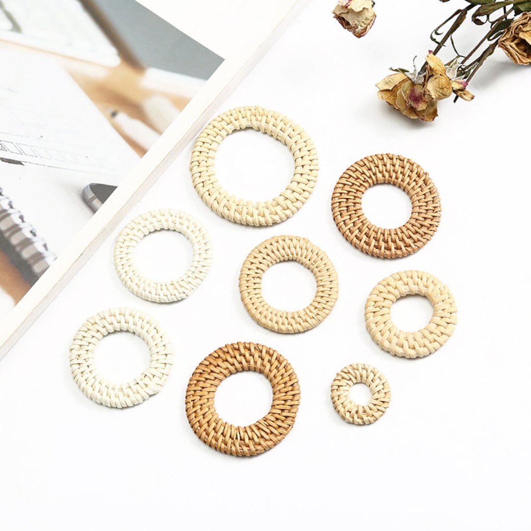 10 Pieces Handwoven Rattan Wood Round Earring Hoops, Natural Rattan ...