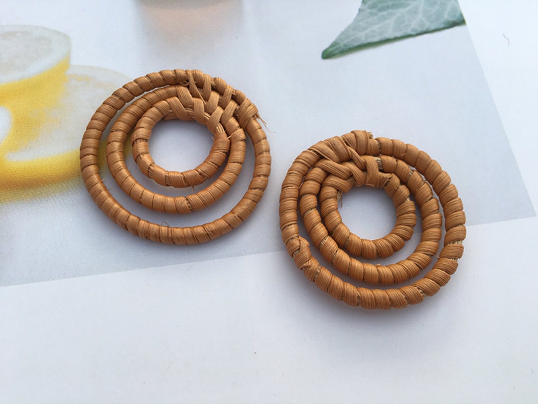 10 Pieces Handwoven Rattan Wood Round Hoops, Natural Rattan Earring ...