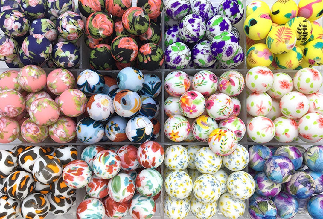 Bulk Silicone Beads,15mm Flower Print Silicone Beads, Silicone Beads ...