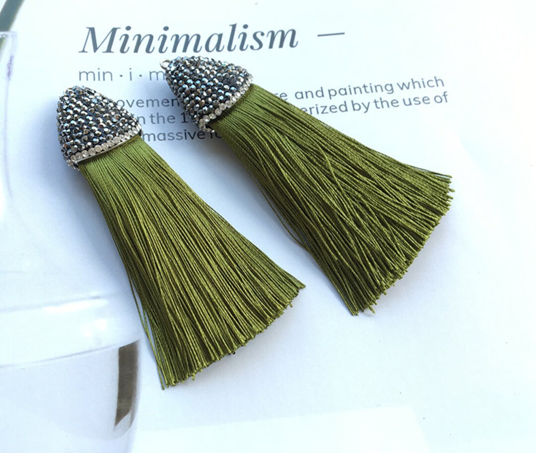2 Pieces Tassels With Rhinestone Cap,long Tassels Charm,8.5cm Silk ...