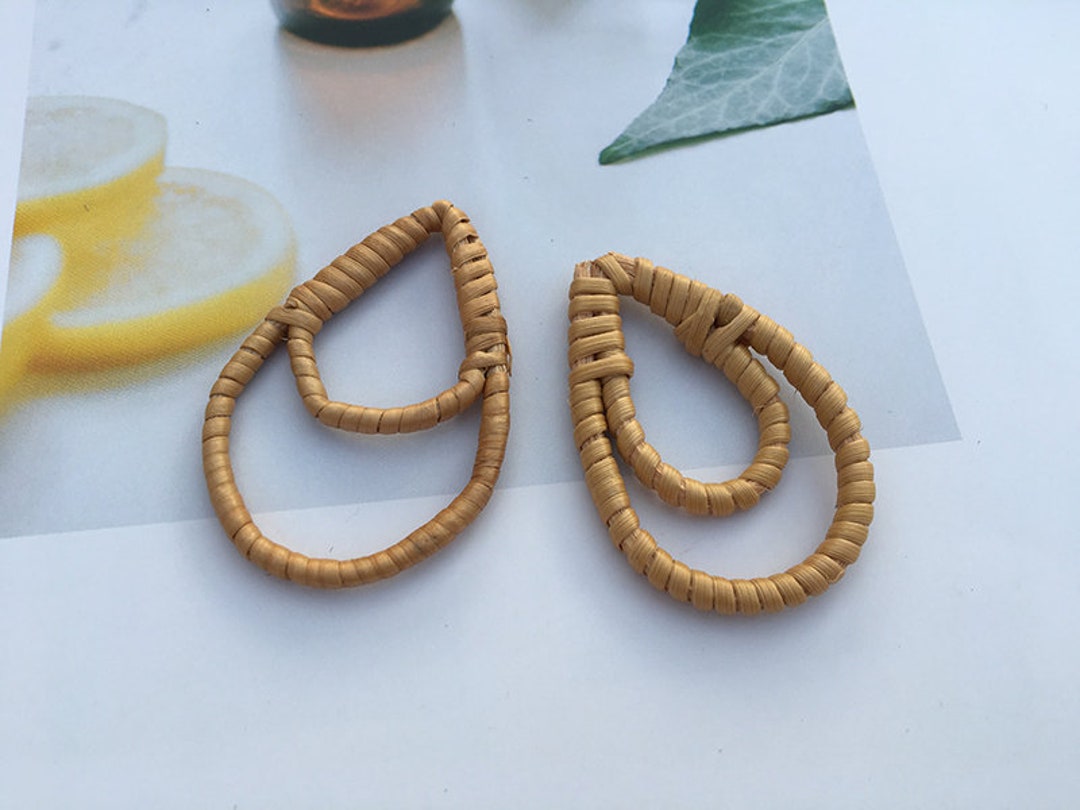 10 Pieces Handwoven Rattan Wood Water-drop Hoops, Natural Rattan ...