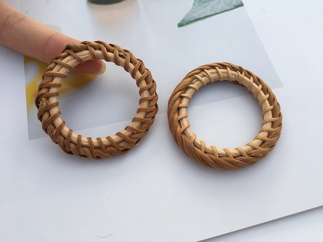 10 Pieces Handwoven Rattan Wood Round Earring Hoops, Natural Rattan ...
