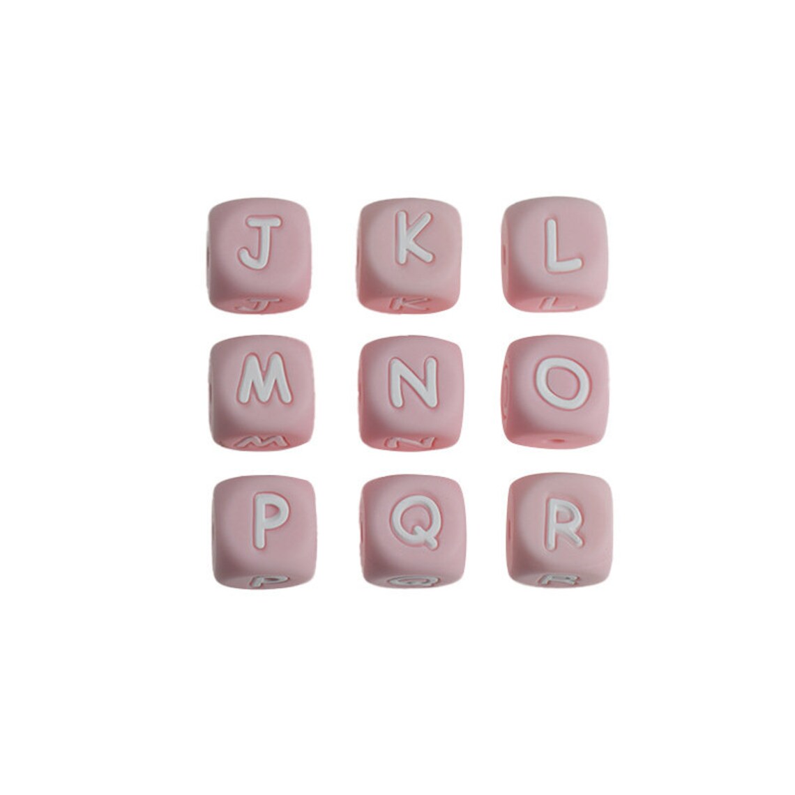 12mm Pink Square Cube Letter Silicone Beads, Alphabet Letter Beads ...