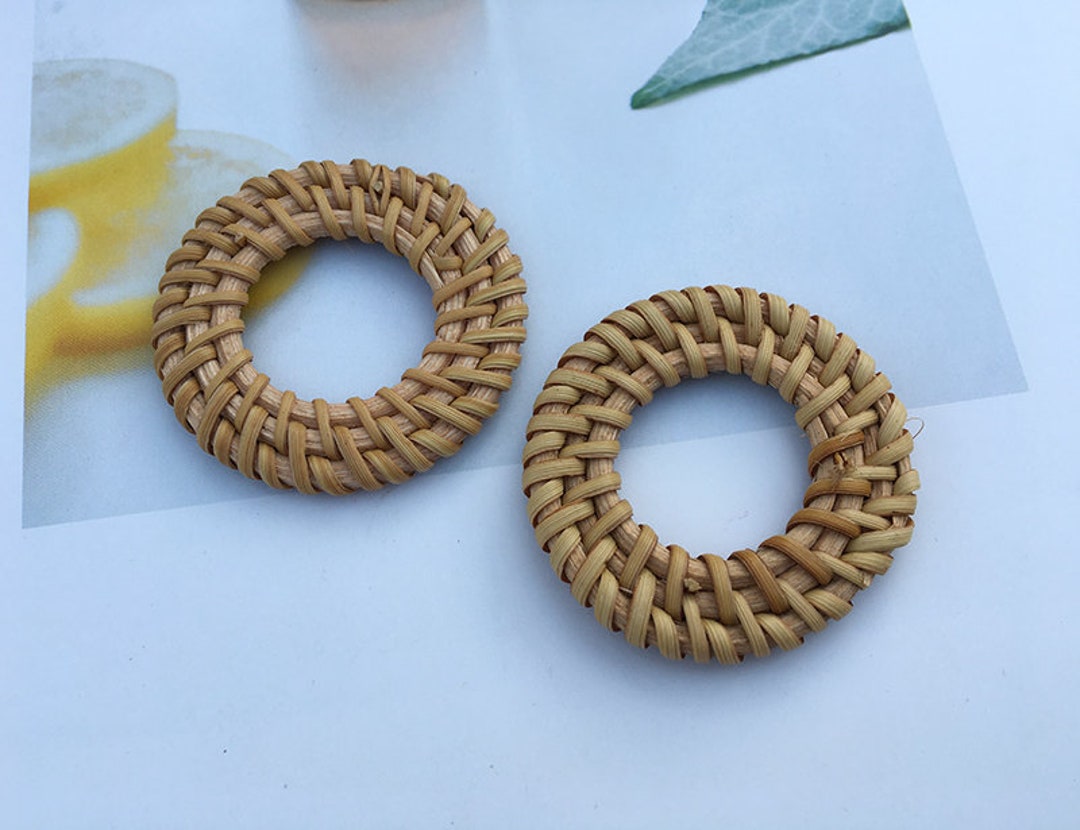 10 Pieces 45MM Handwoven Rattan Wood Round Hollow Out Earring Hoops ...