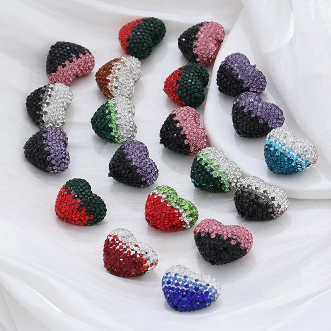 Sparkle Rhinestone Heart Gradient Polymer Clay Mix Color Beads, DIY ...
