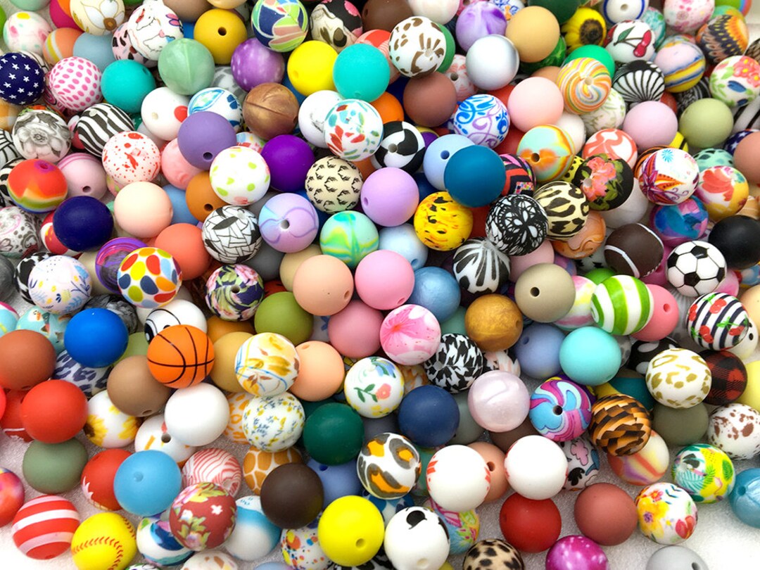 BULK 15MM Print and Solid Silicone Bead Mix, Bulk Beads, Assorted 15mm ...