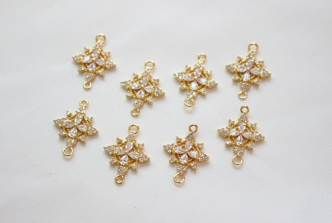 6 Pcs 18k Gold Plated Diamond Flower Charm, Gold Initial Charm,zircon ...