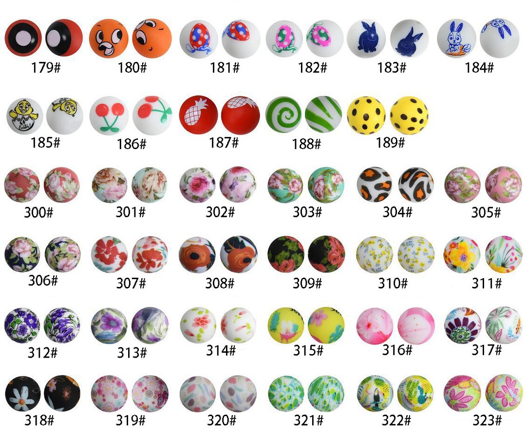 15mm Print Silicone Beadsvarious Print Beads, Round Silicone Beads ...