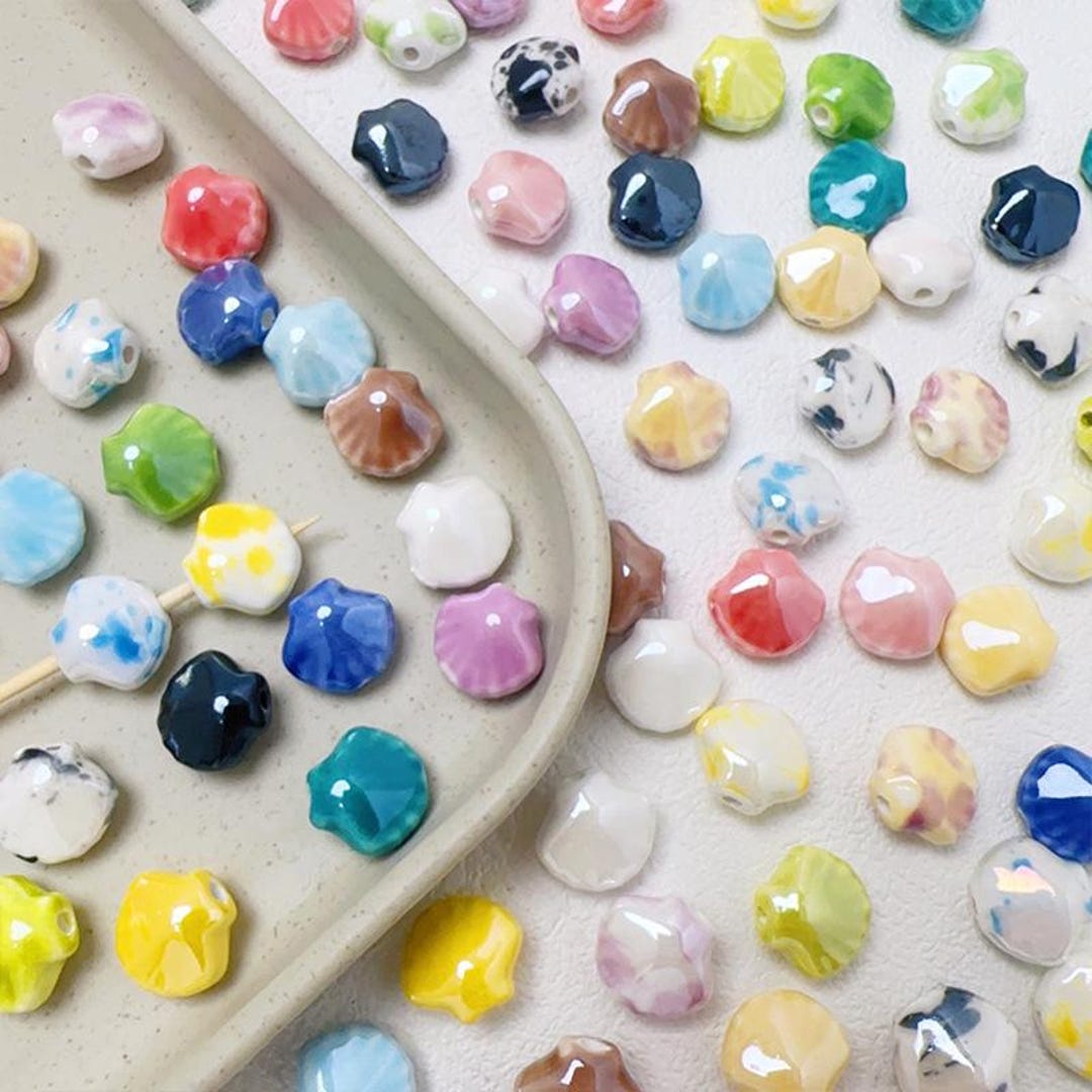 10 Pcs Shell Shape Ceramic Beads,shells Beads Ceramic Porcelain Loose ...