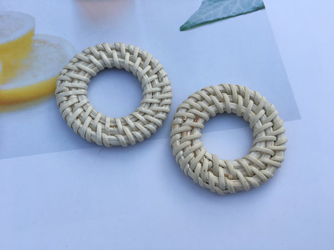 10 Pieces 40MM Handwoven Rattan Wood Round Hollow Out Earring Hoops ...