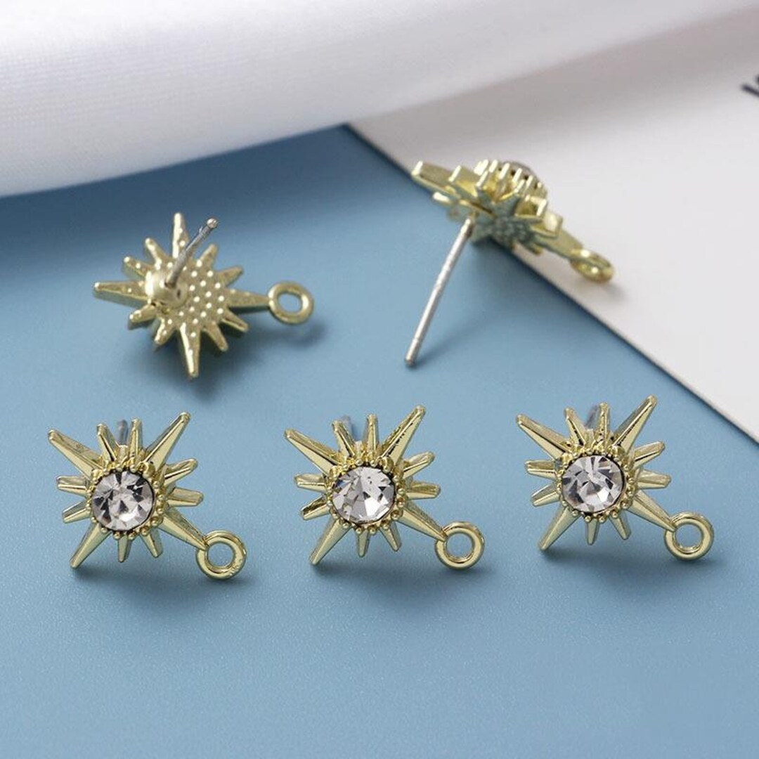 10 Pieces Gold Plated Alloy Ear Stud ,heart/bow Ear Post Earring With ...