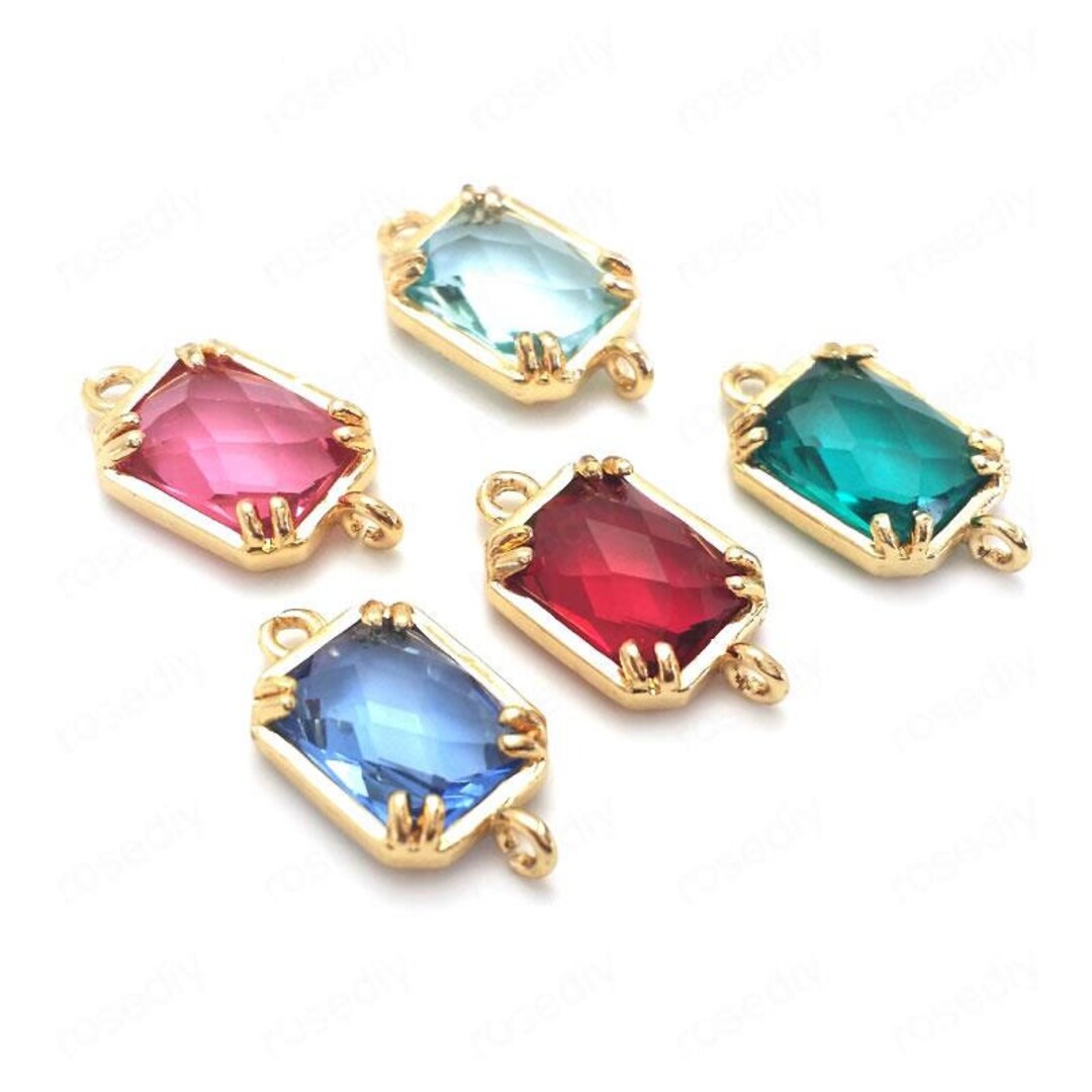 10 Pieces Crystal Glass Rectangle Charm Connector, Faceted Frame Glass ...