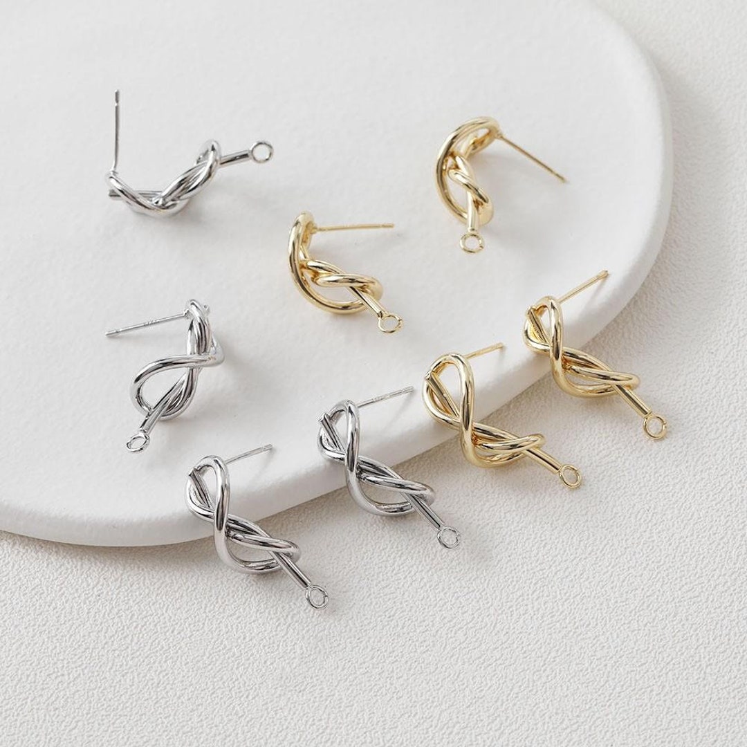 4 Pieces Gold/silver Plated Knot Ear Post Earring With Loop, Stud ...