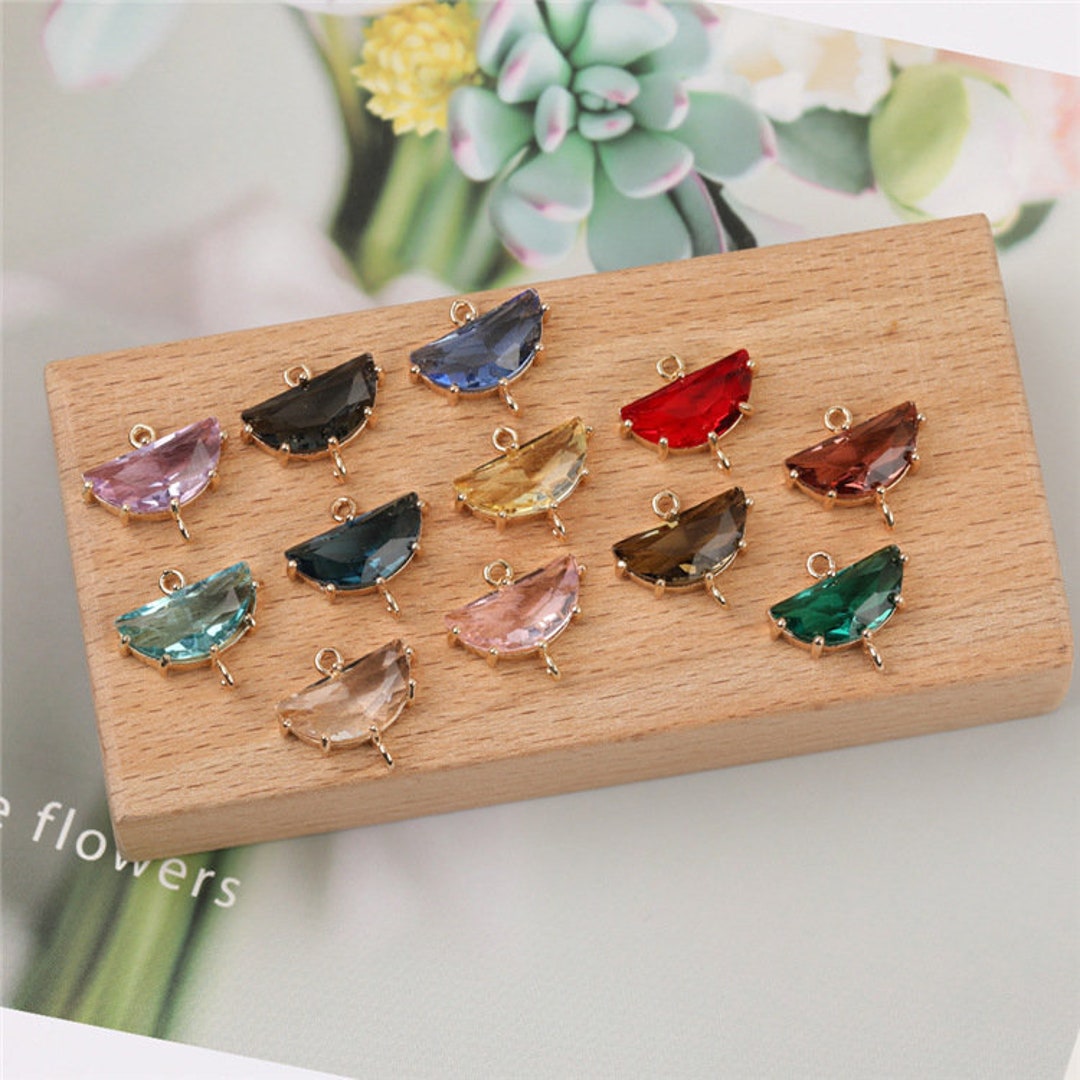 10pc Semicircle Glass Faceted With Brass Setting Charm,crystal Glass ...
