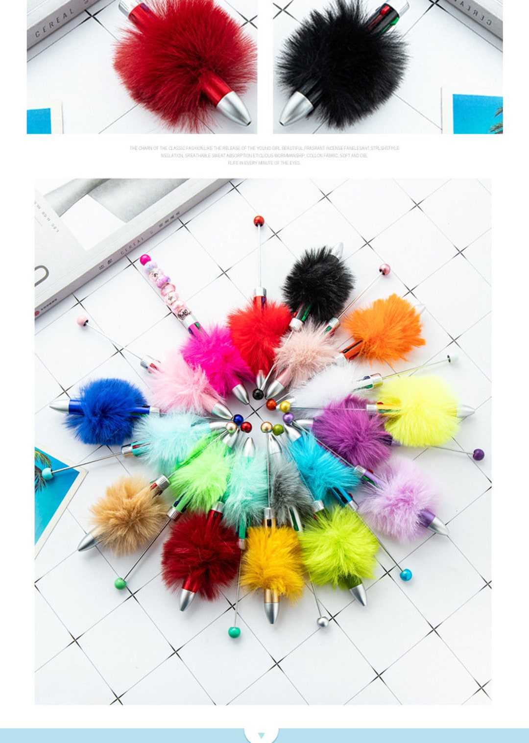Beadable Fluffy Pens,diy Feather Fuzzy Soft Pen, Multi Ink Pens Multi ...