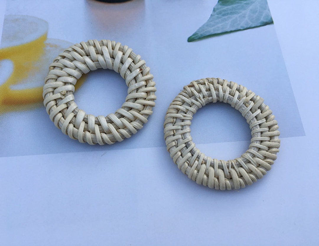 10 Pieces 45MM Handwoven Rattan Wood Round Hollow Out Earring Hoops ...