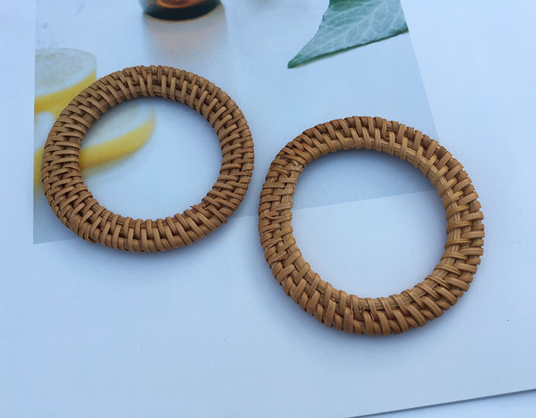 10 Pieces 60MM Handwoven Rattan Wood Round Earring Hoops, Natural ...