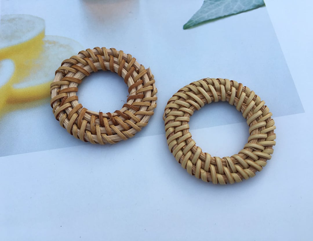 10 Pieces 40MM Handwoven Rattan Wood Round Earring Hoops, Natural ...