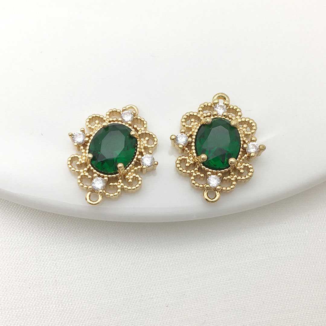 10 Pieces Gold Plated CZ Pave Green Flower Charm Pendant, Teardrop ...