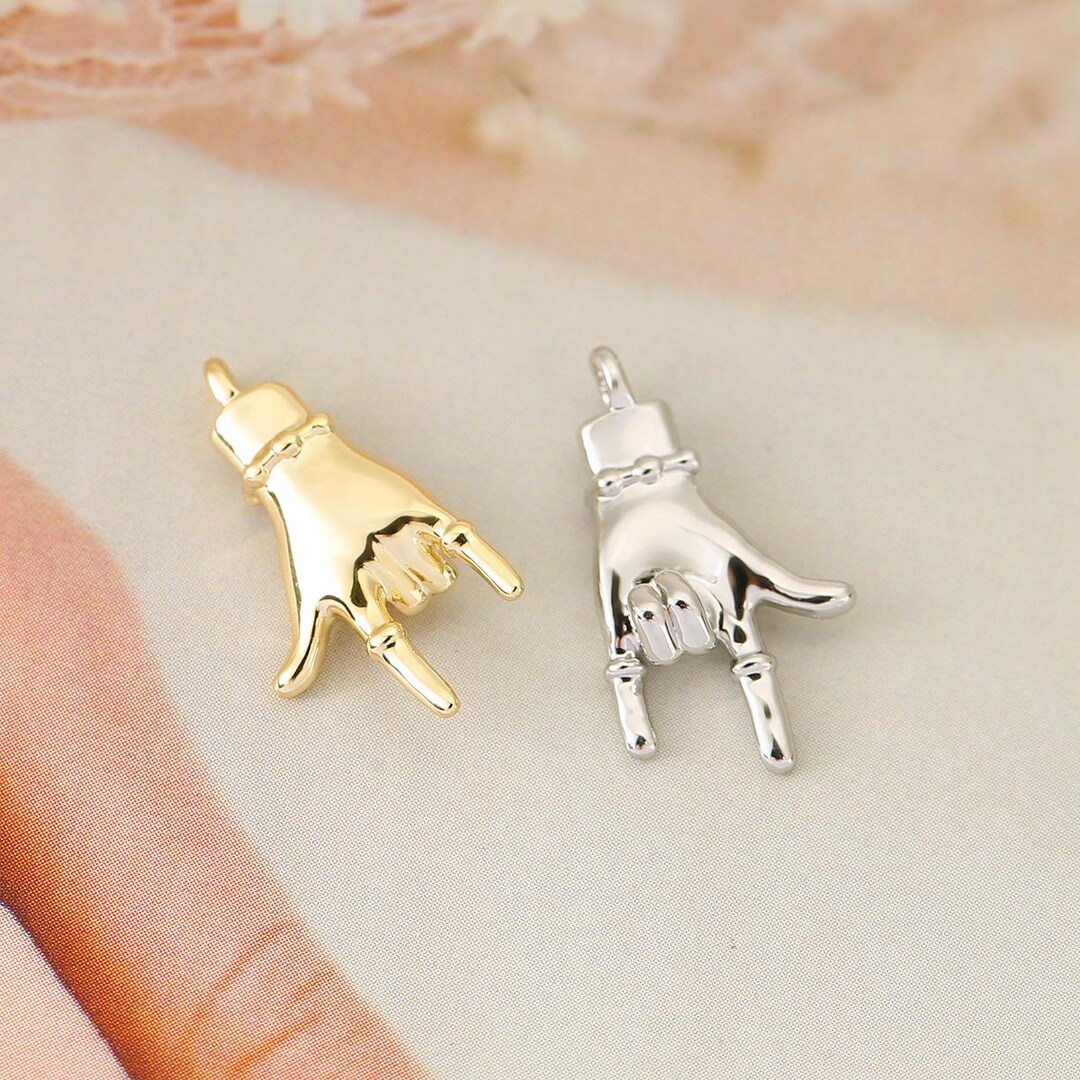 Gold Plated Hand Gesture Charm,mano Cornuto Good Luck Sign Pendant for ...
