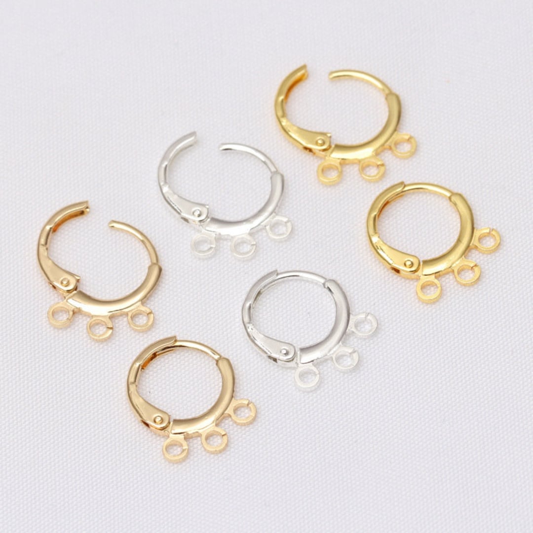 10 Pcs 14K Gold Silver Plated Round Leverback Ear Wires With Three Loop ...