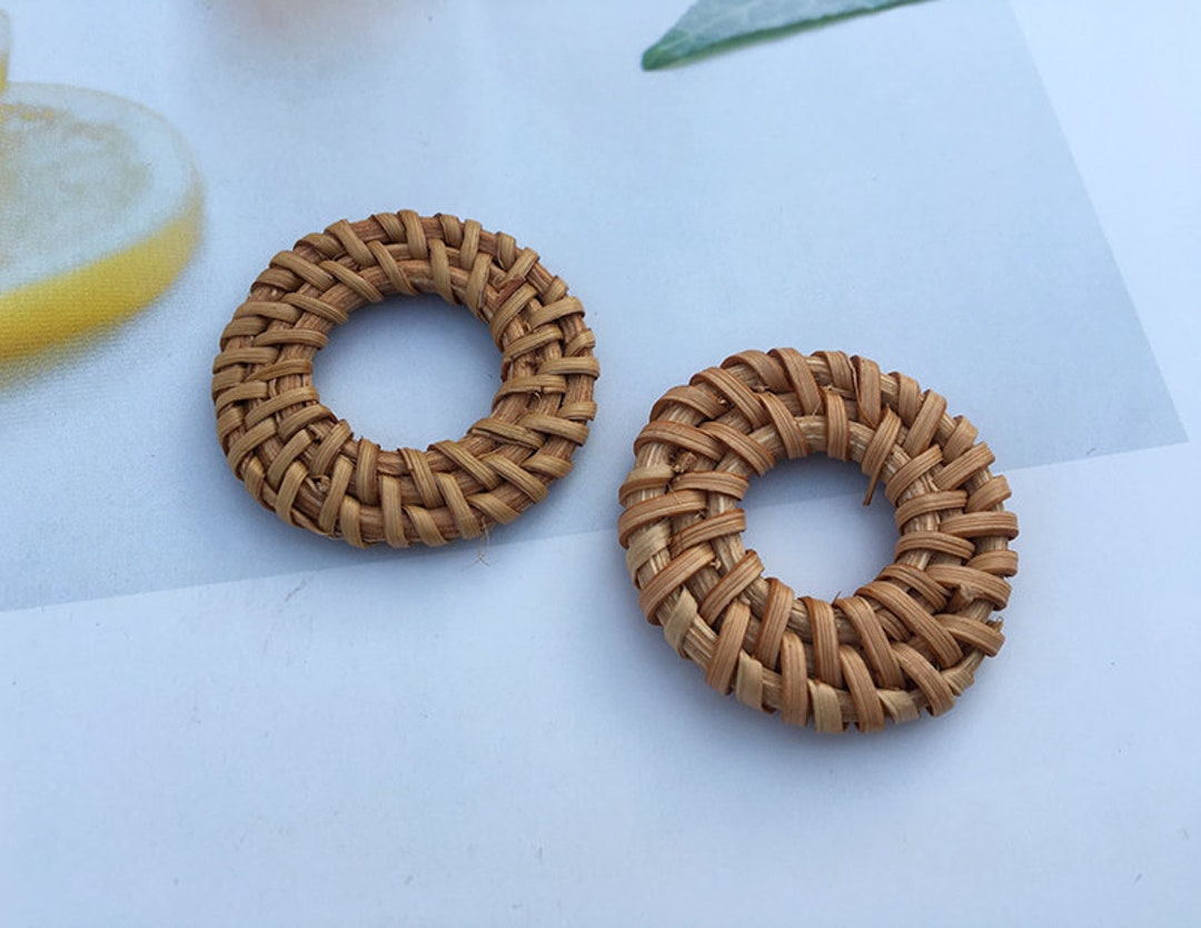 10 Pieces 30MM Handwoven Rattan Wood Round Hollow Out Earring Hoops ...
