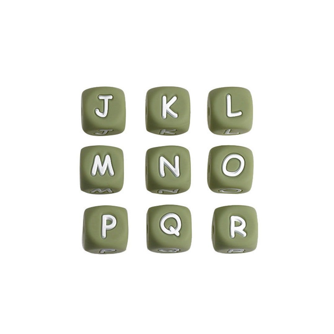 12mm Jasmine Green Square Cube Letter Silicone Beads, Letters Beads ...