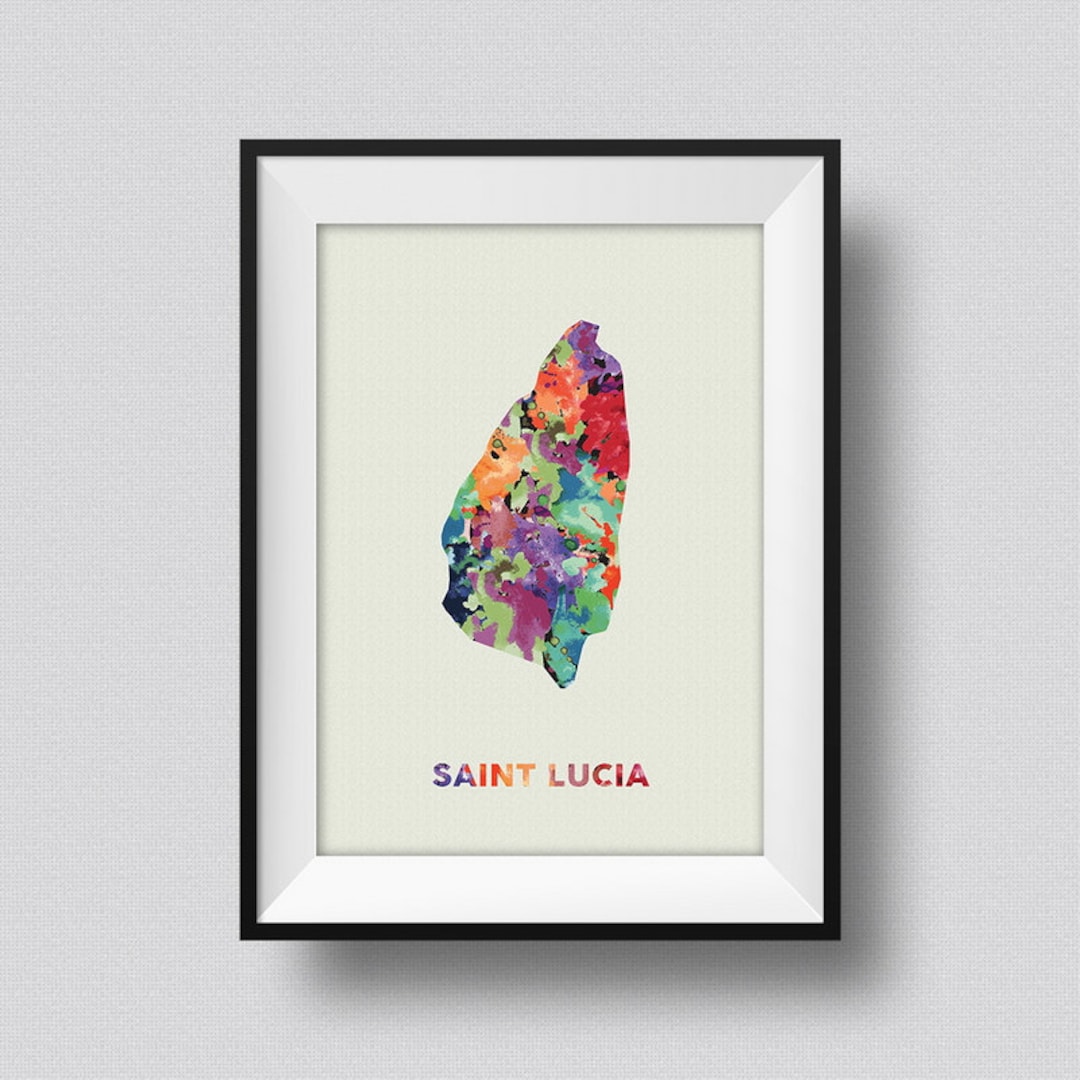 Saint Lucia Watercolor Map Art Print Saint Lucia Ink Splash Poster Art ...