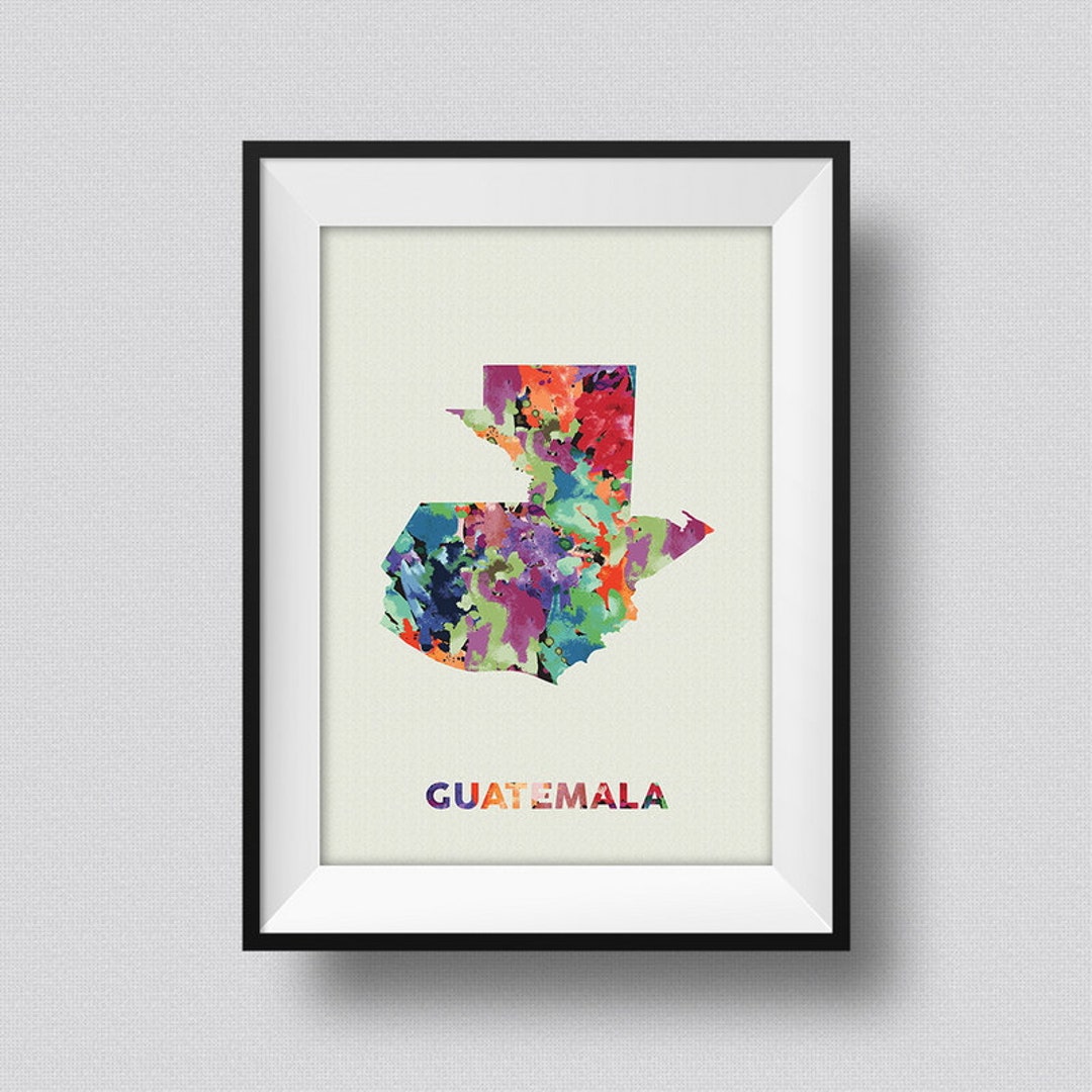 Guatemala Map Watercolor Map Art Print Guatemala Ink Splash Poster Art ...